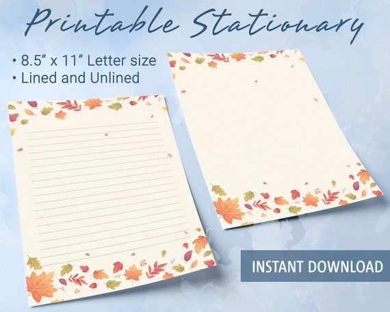 Autumn Printable Stationery Lined Paper Watercolor Autumn - Etsy