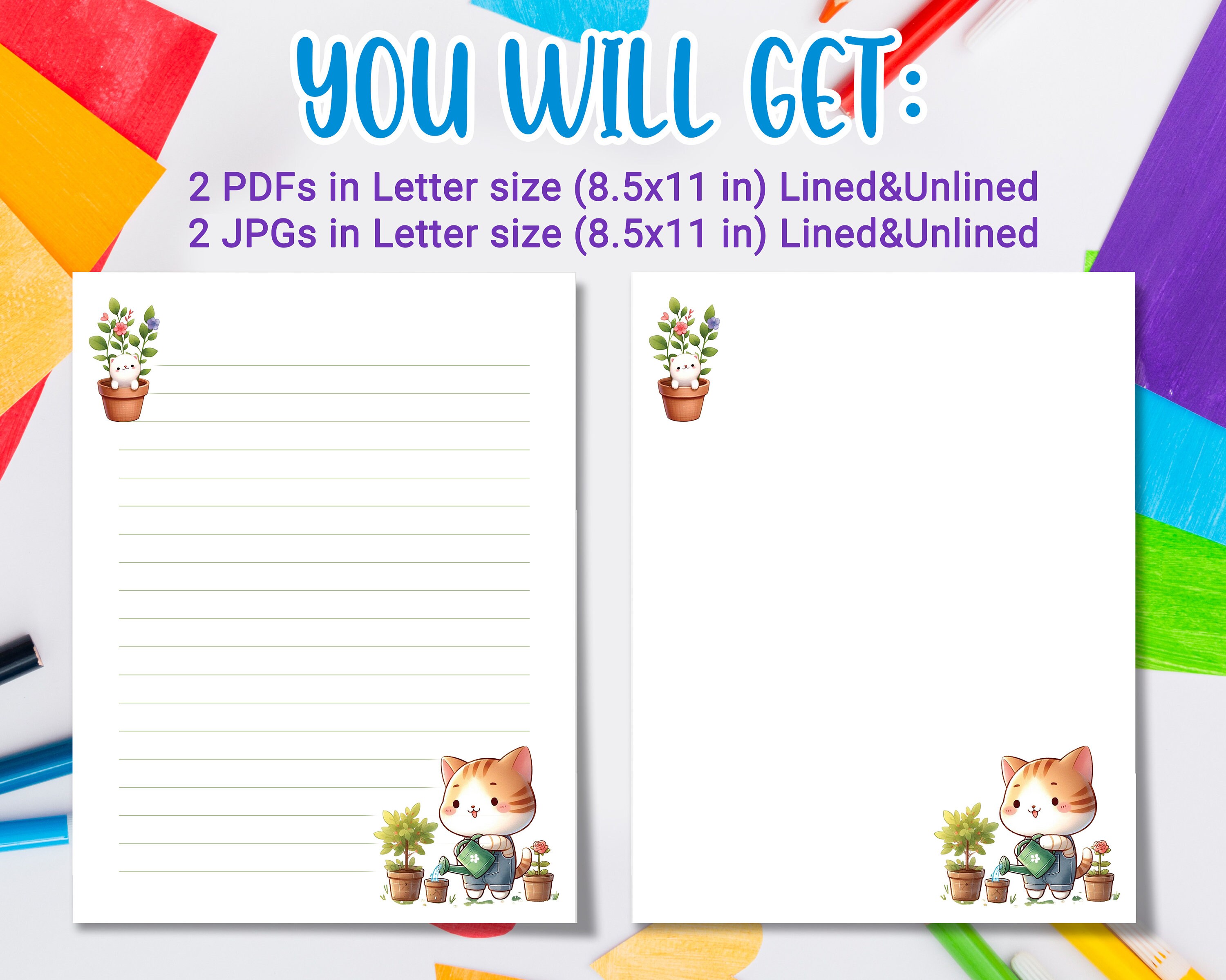 Printable Stationery for Kids, Printable Writing Paper With a Cute Cat ...