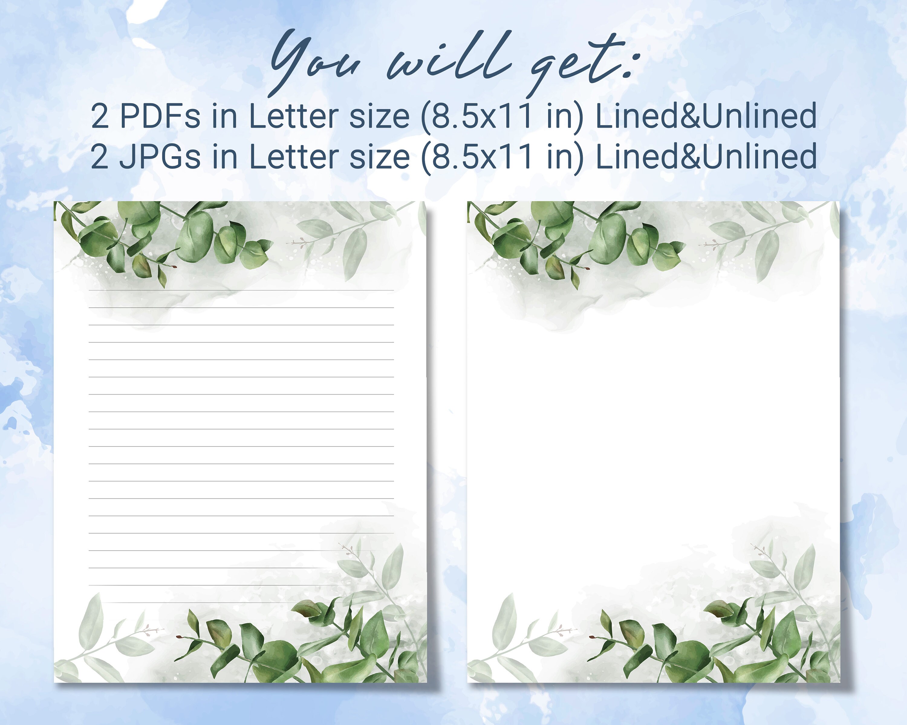 Printable Stationary Paper, Greenery Florals Printable Writing Paper ...