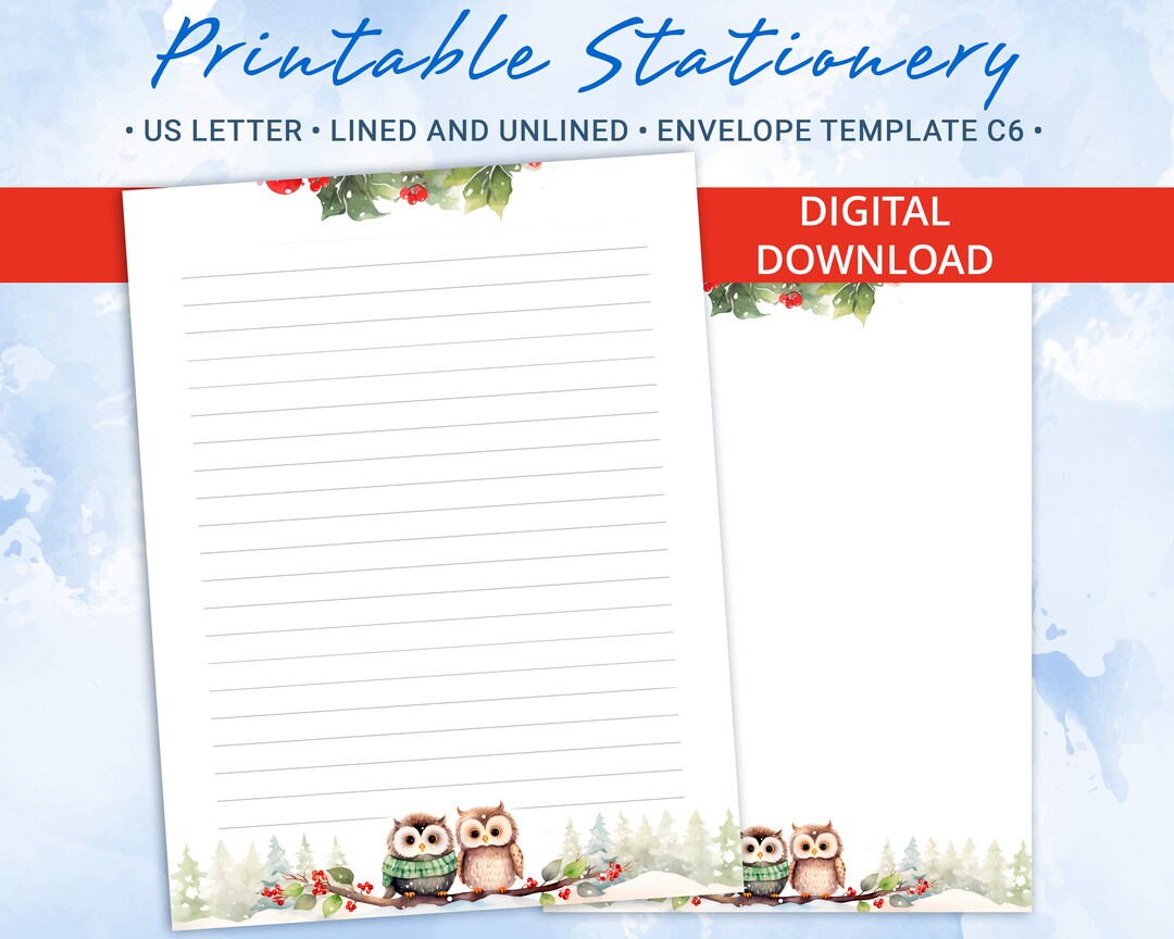 Christmas Printable Stationery, Printable Writing Paper With Cute Owls ...