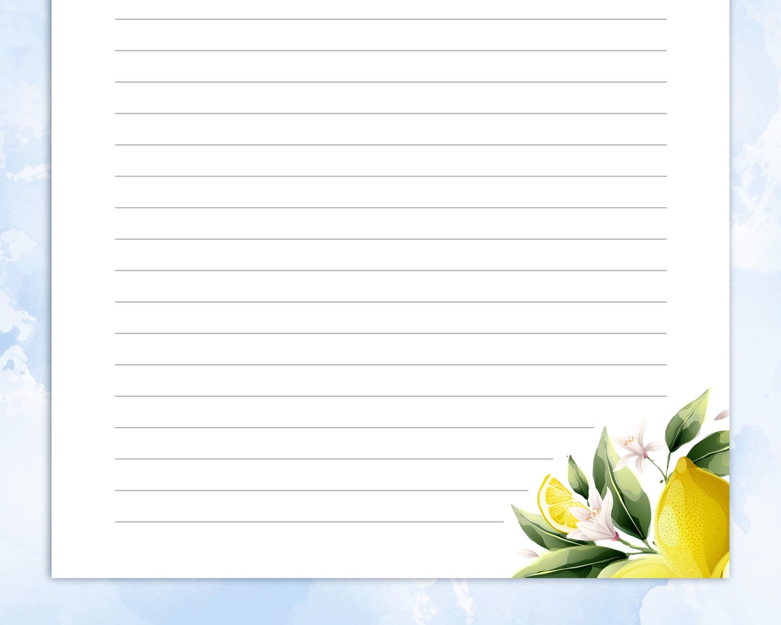 Lemon Stationery Printable, Printable Writing Paper With Lemons, Leaves ...