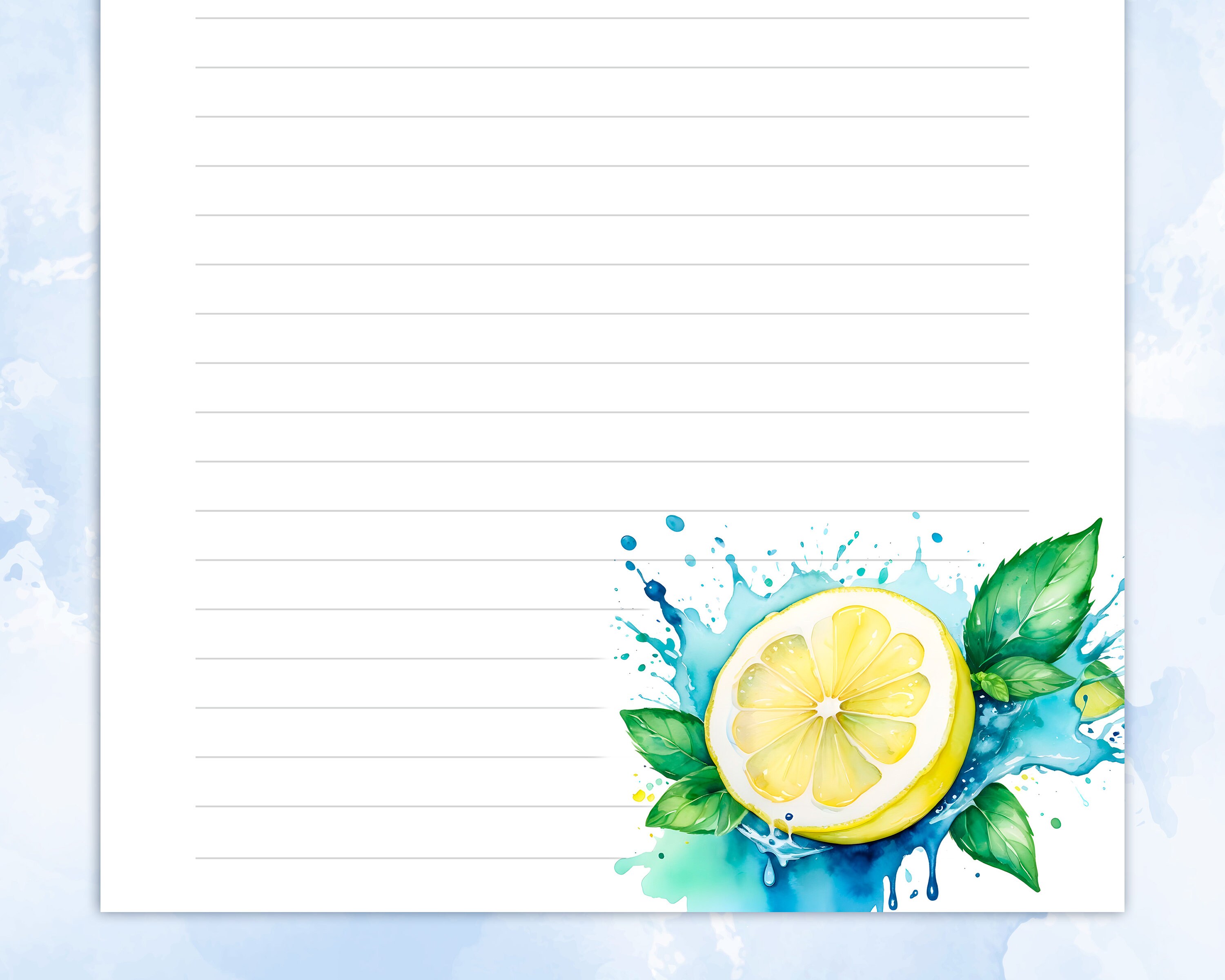 Printable Stationery Lined Paper, Letter Writing Paper With Juicy Lemon ...