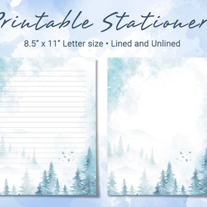 Printable Stationery Lined Paper With Frozen Landscape Scene of ...