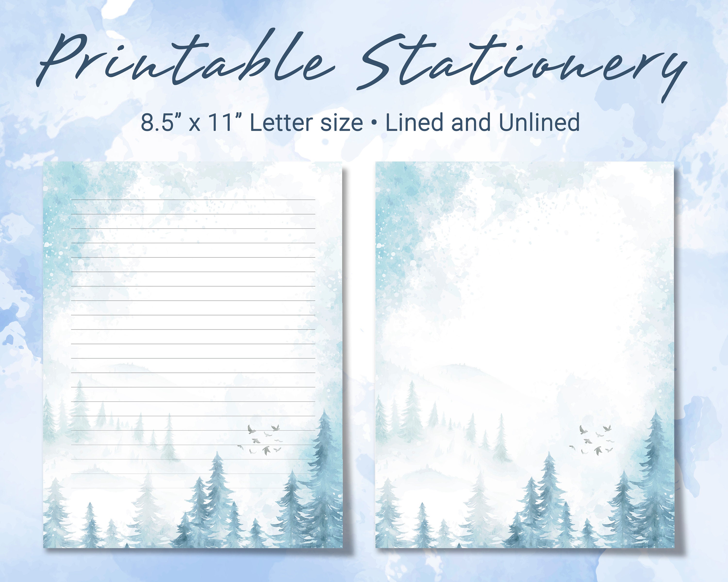 Printable Stationery Lined Paper With Frozen Landscape Scene of ...