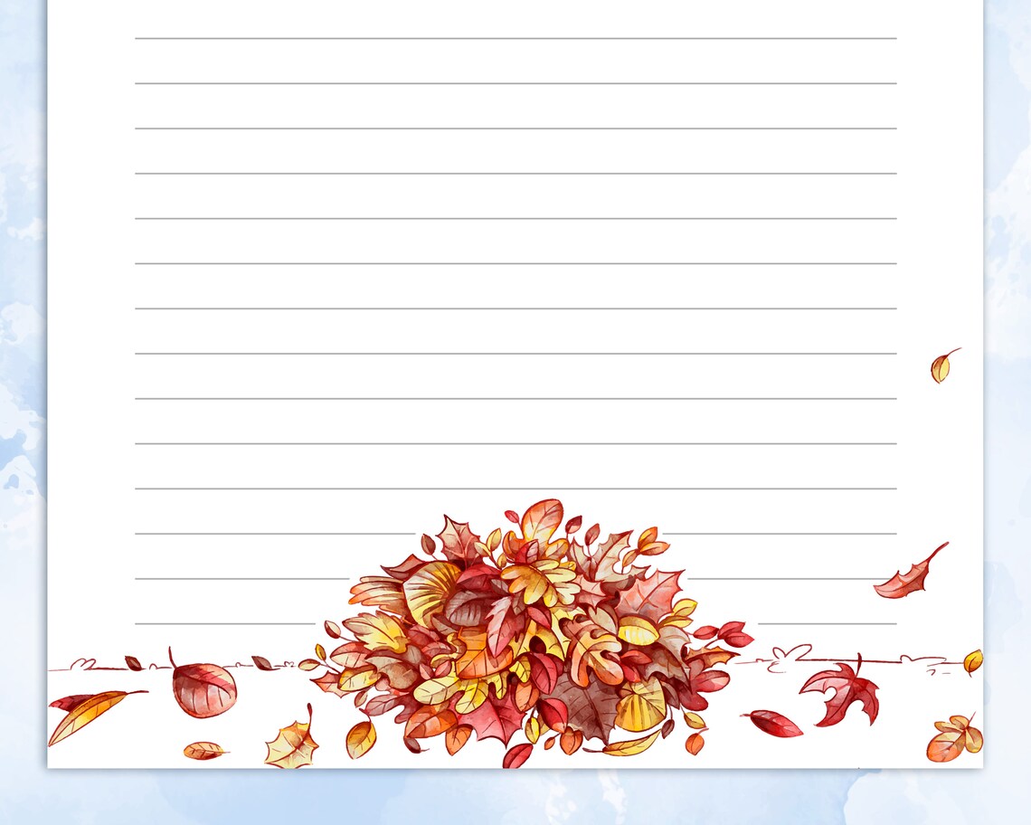 Leaves Printable Stationery, Printable Writing Paper With Watercolor ...