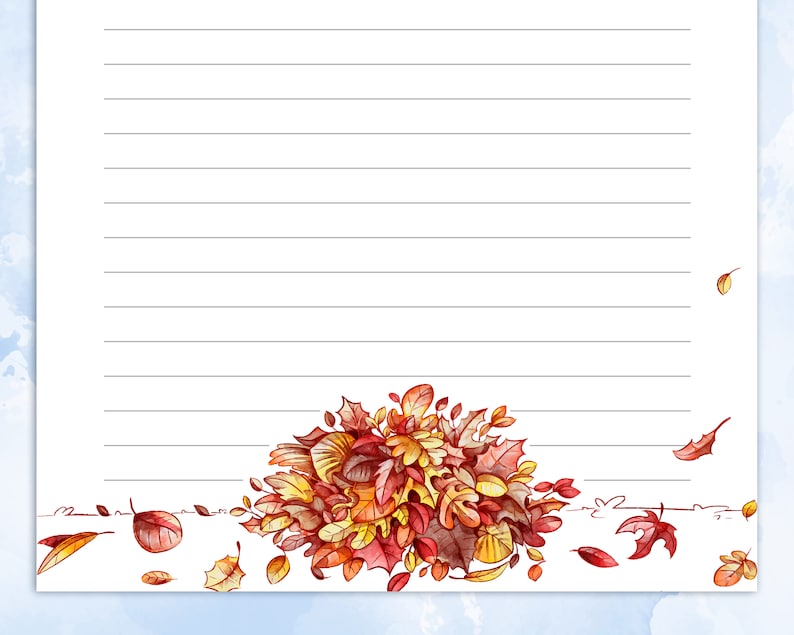 Leaves Printable Stationery, Printable Writing Paper With Watercolor ...