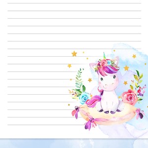 Unicorn Printable Stationery Lined Paper, Cute Printable Writing Paper ...