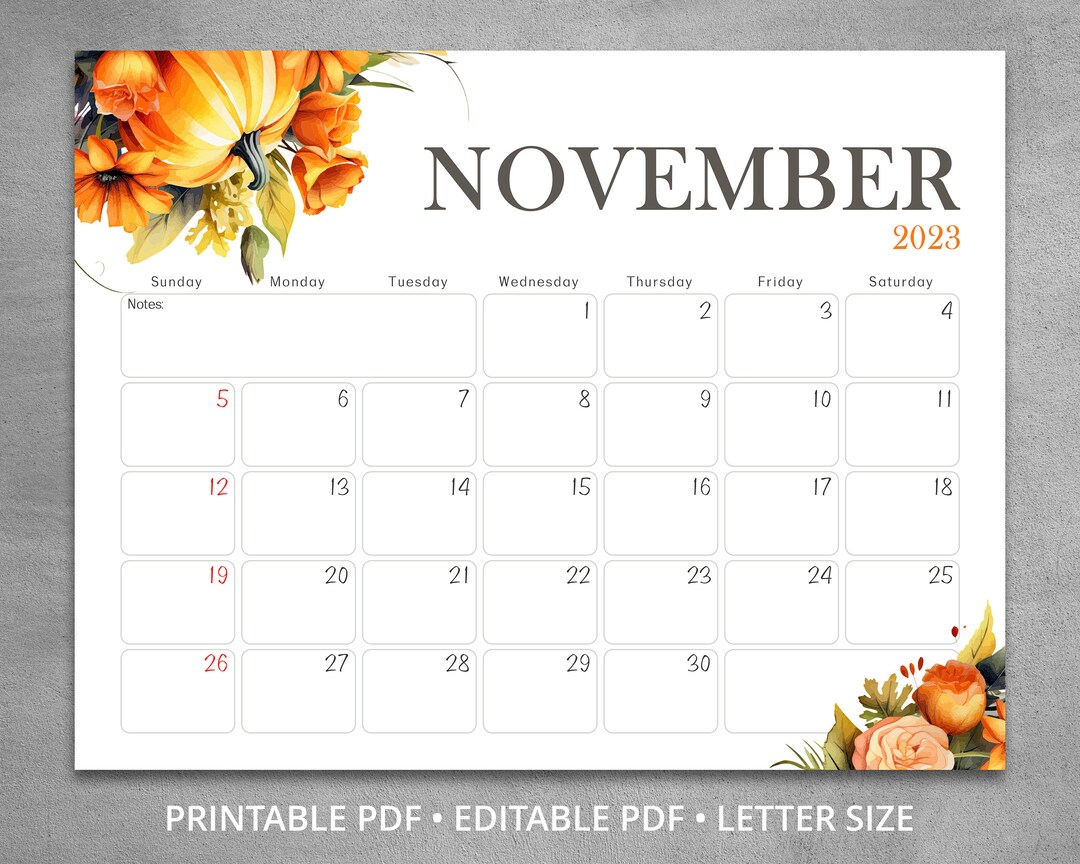 Editable November 2023 Calendar Calendar With Pumpkins and - Etsy Canada