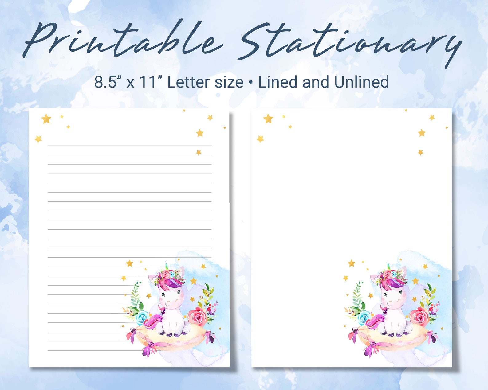 Unicorn Stationery, Lined Writing Paper (digital Download) - Etsy