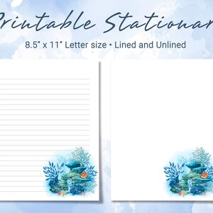 Ocean Printable Stationery Lined Paper, Watercolor Ocean Printable ...