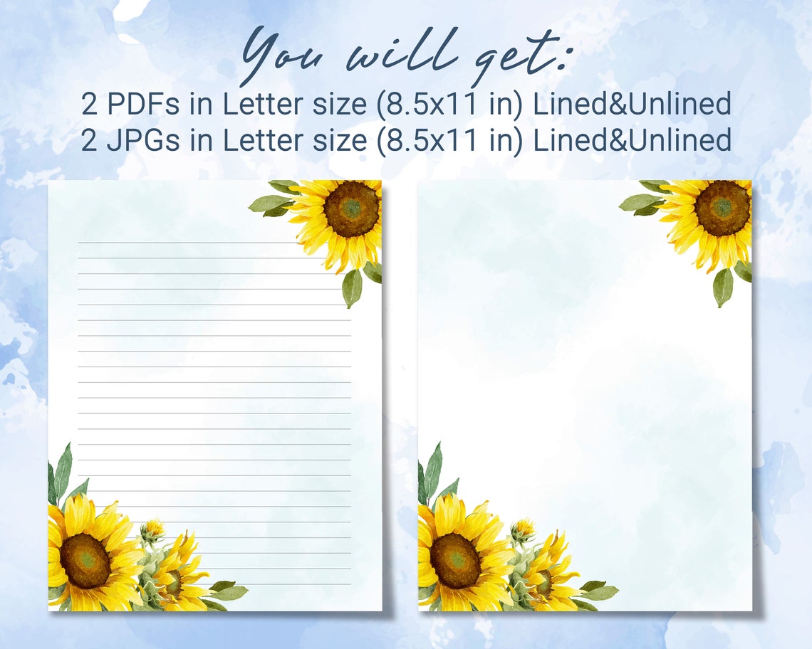 Printable Sunflower Stationery Lined Paper Printable Writing - Etsy