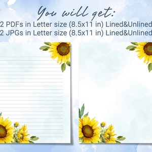 Printable Sunflower Stationery Lined Paper, Printable Writing Paper ...