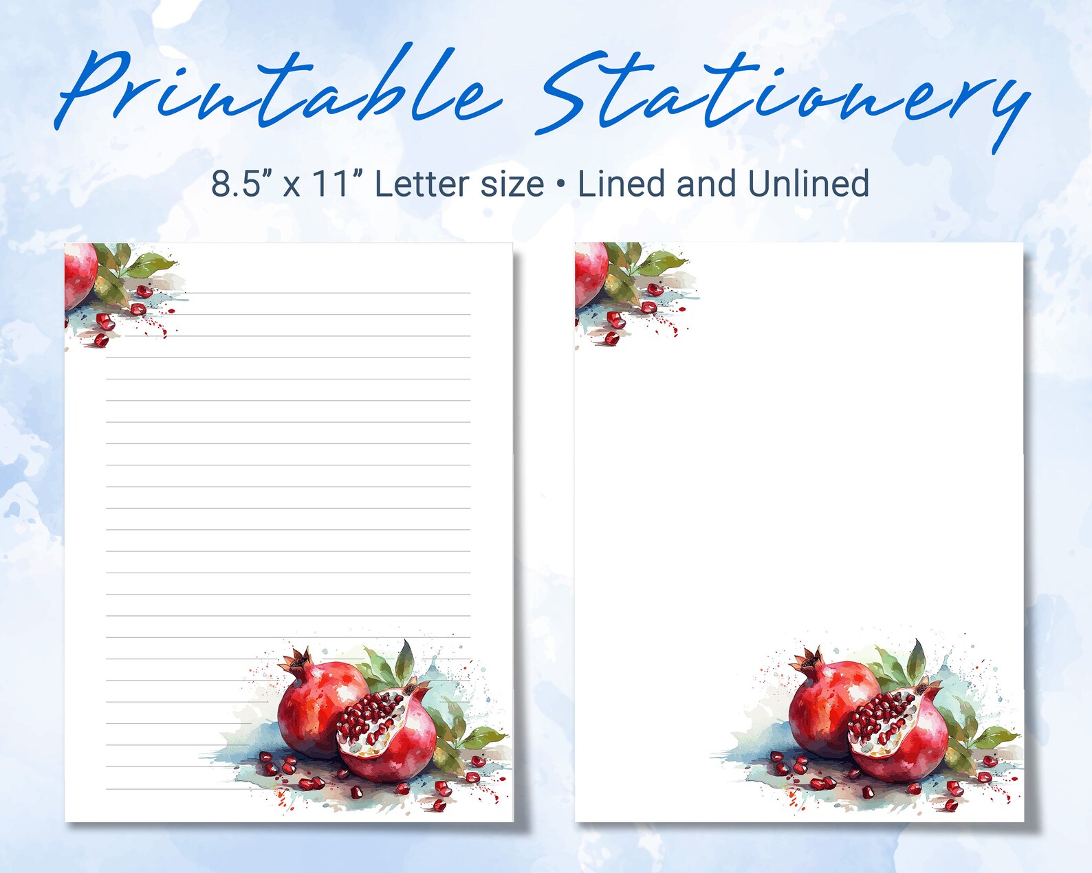 Printable Stationary Paper, Printable Writing Paper With Pomegranate ...