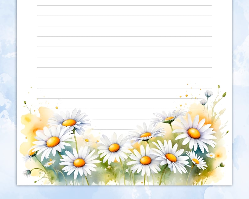 Printable Stationery Lined Paper, Letter Writing Paper With Daisies, A4 ...