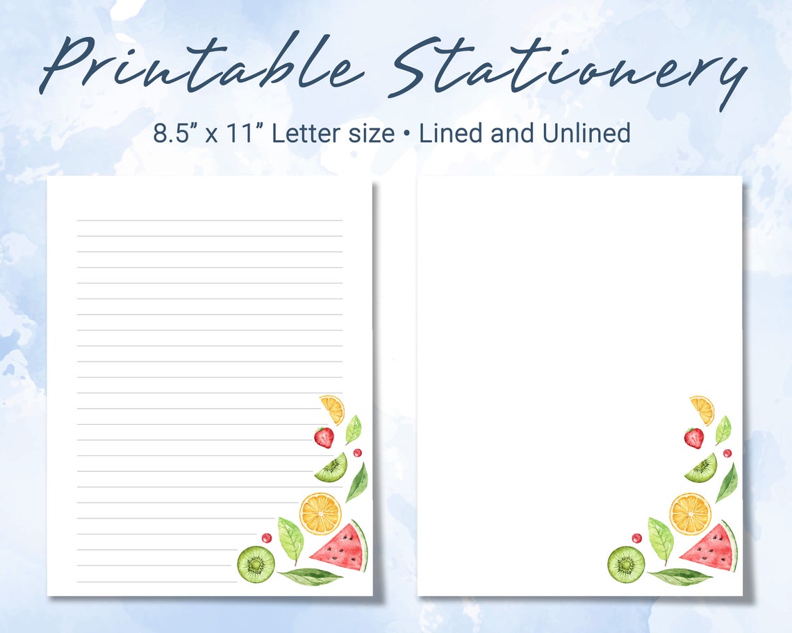 Fruits Printable Stationery Lined Paper, Printable Writing Paper With ...