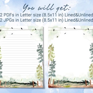 Printable Stationary Paper, Green Forest Landscape Watercolor Printable ...
