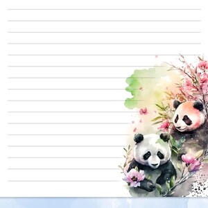 Printable Stationery Lined Paper With Watercolor Panda, Printable ...
