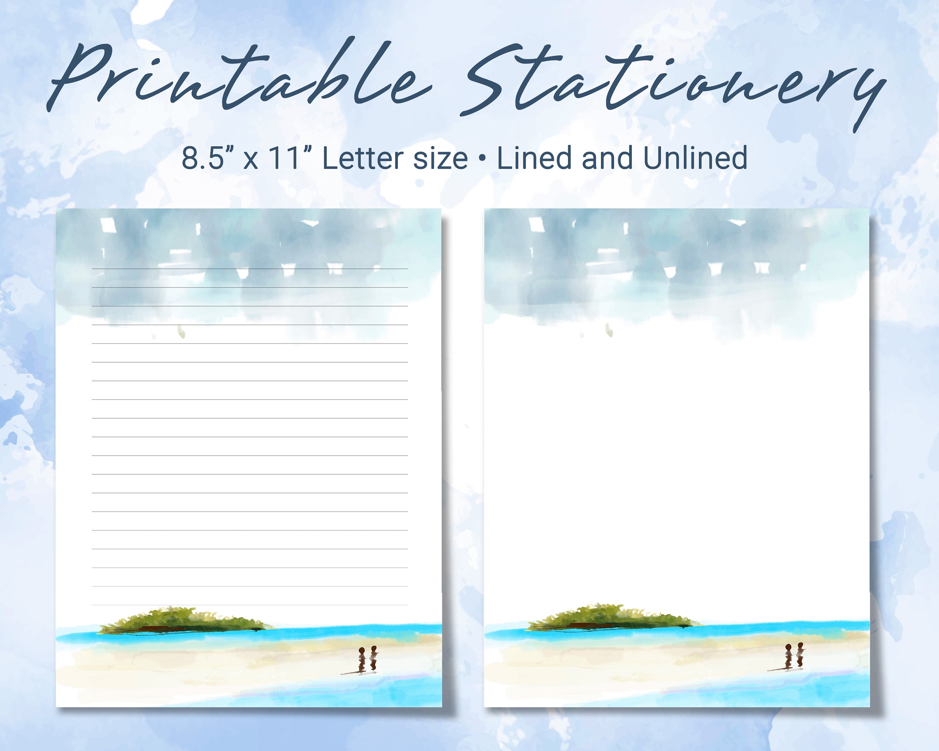 Printable Stationery Lined Paper With Sea Style Design Romantic Beach ...