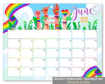 Editable June 2023 Calendar Printable LGBT Pride Month - Etsy