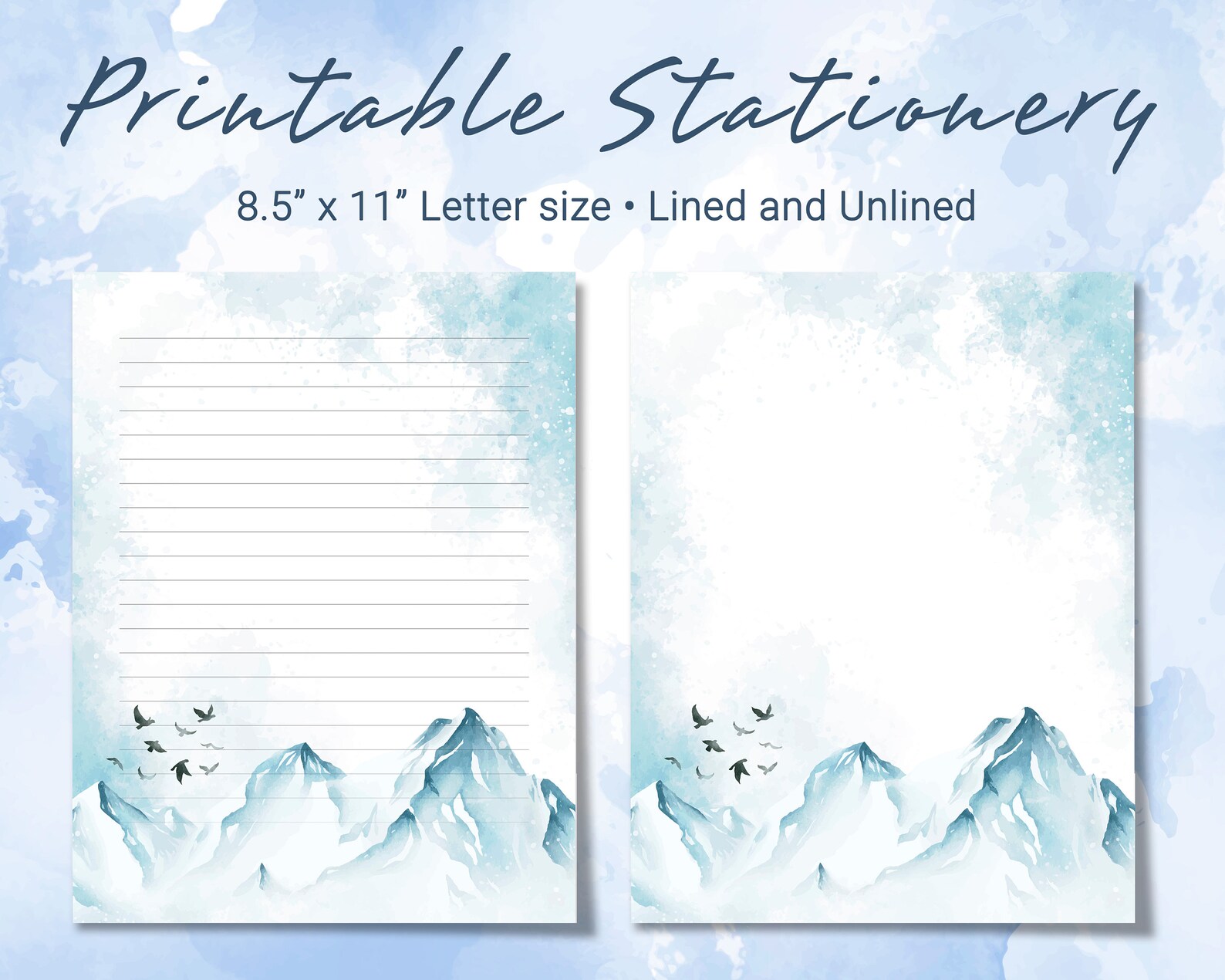 Mountain Landscape Printable Stationery, Lined Writing Paper (digital ...