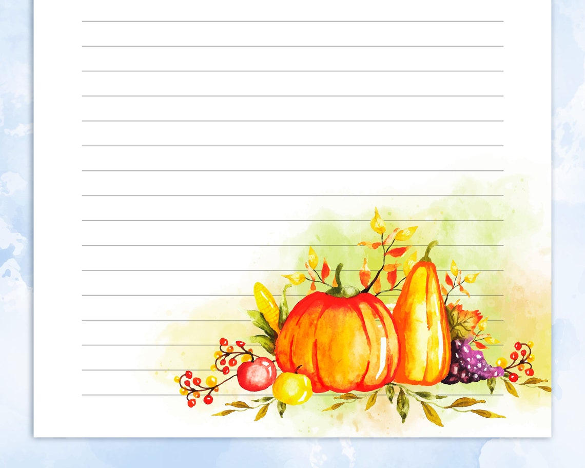 Pumpkin Printable Stationery, Printable Writing Paper With Watercolor ...