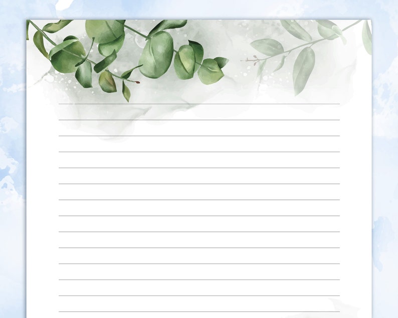Printable Stationary Paper, Greenery Florals Printable Writing Paper ...