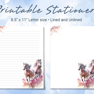 Printable Stationery Lined Paper With Horses Running in a Field of ...