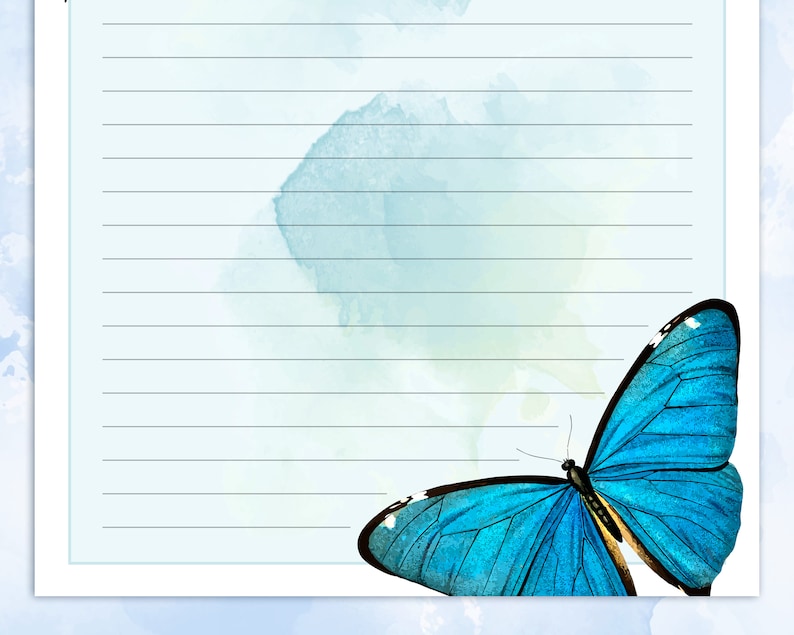 Butterfly Printable Stationery, Letter Writing Stationery, Lined and ...