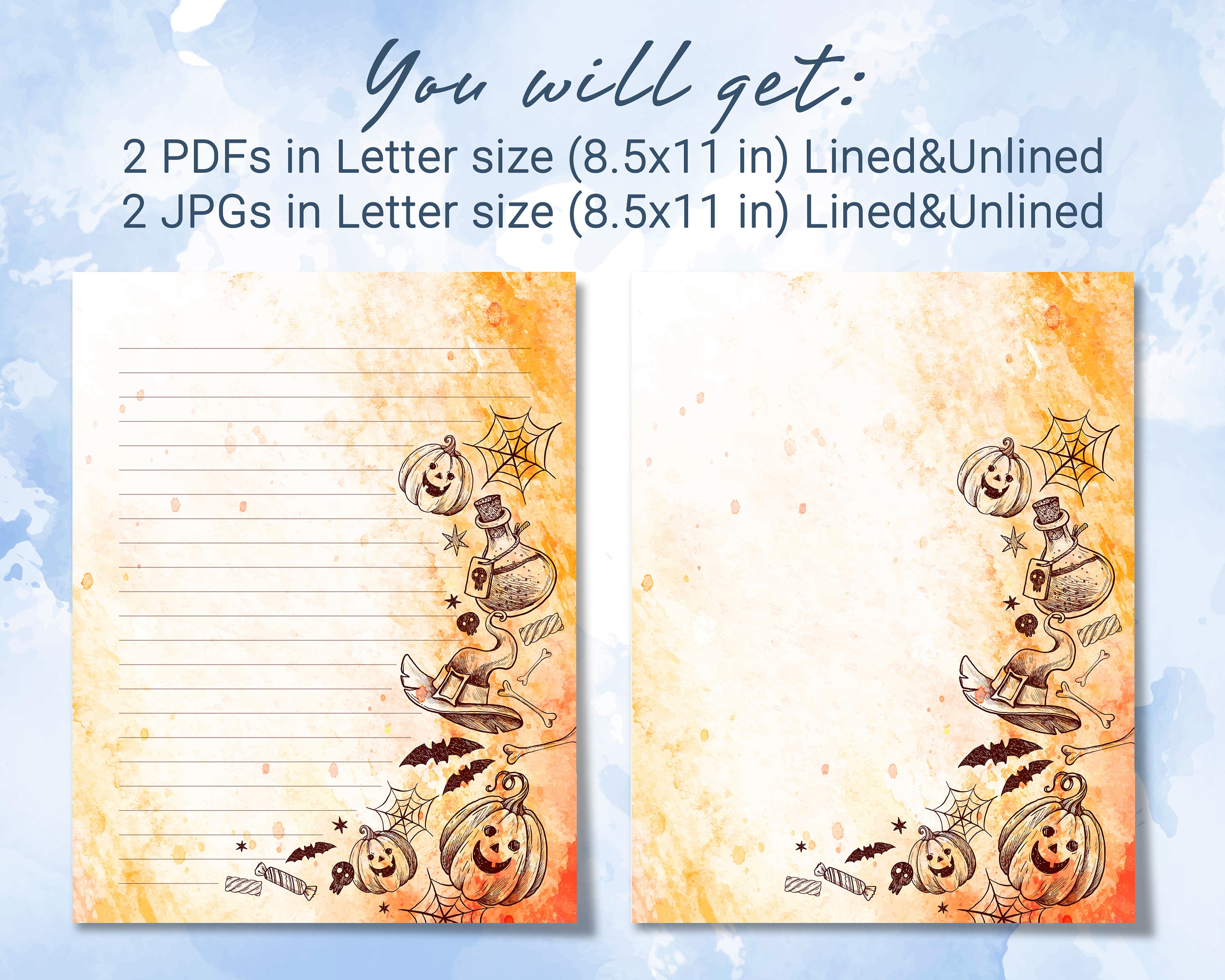 Halloween Printable Stationery, Printable Writing Paper With Watercolor ...