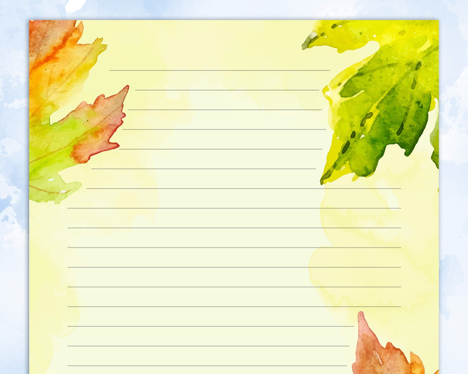 Leaves Printable Stationery, Printable Writing Paper With Watercolor ...