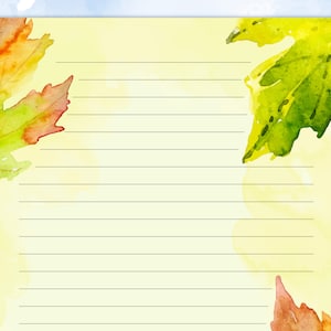 Leaves Printable Stationery, Printable Writing Paper With Watercolor ...