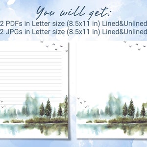 Printable Stationery Lined Paper With Reflection of Beautiful Pine ...