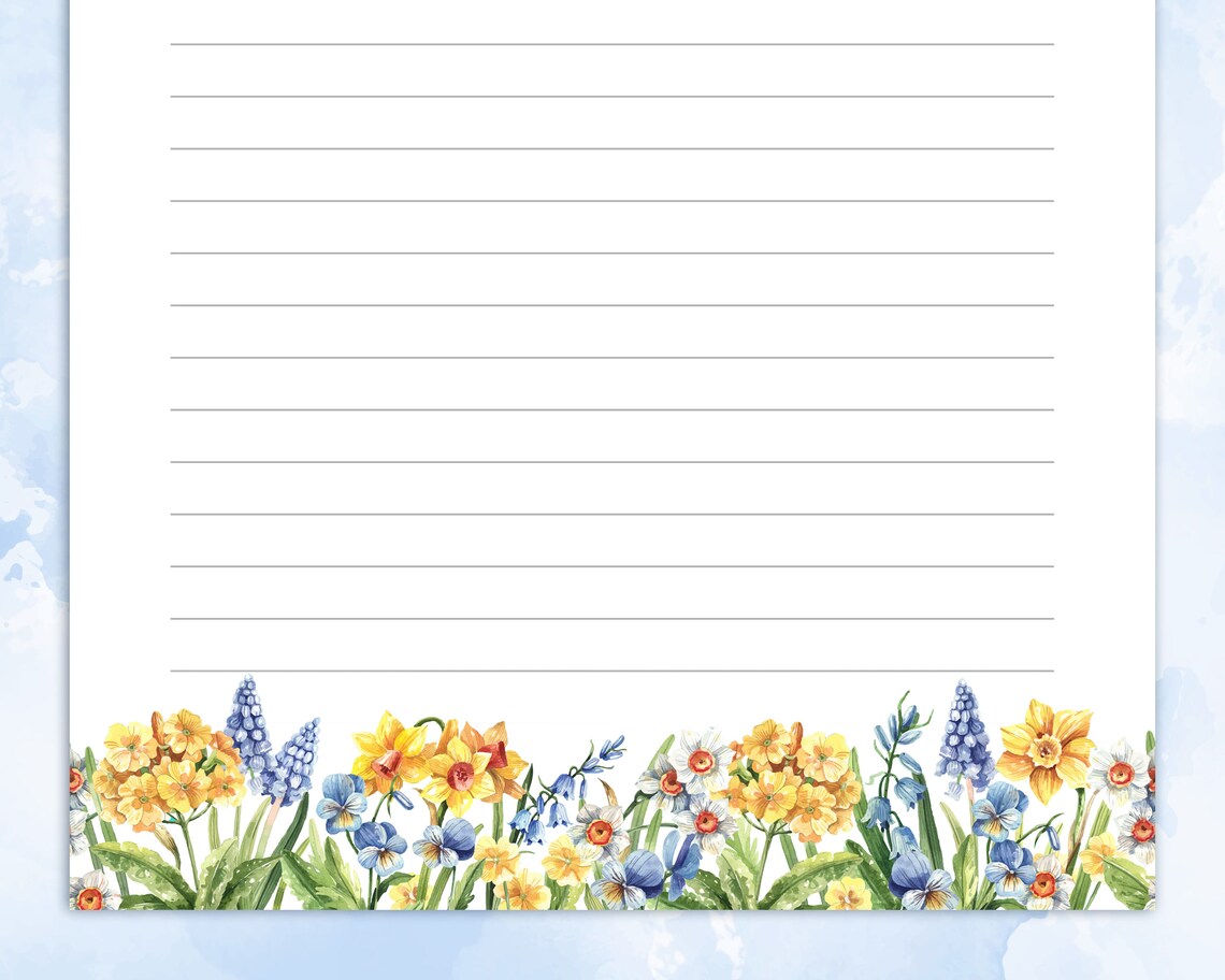 Floral Printable Stationery, Printable Writing Paper With Watercolor ...