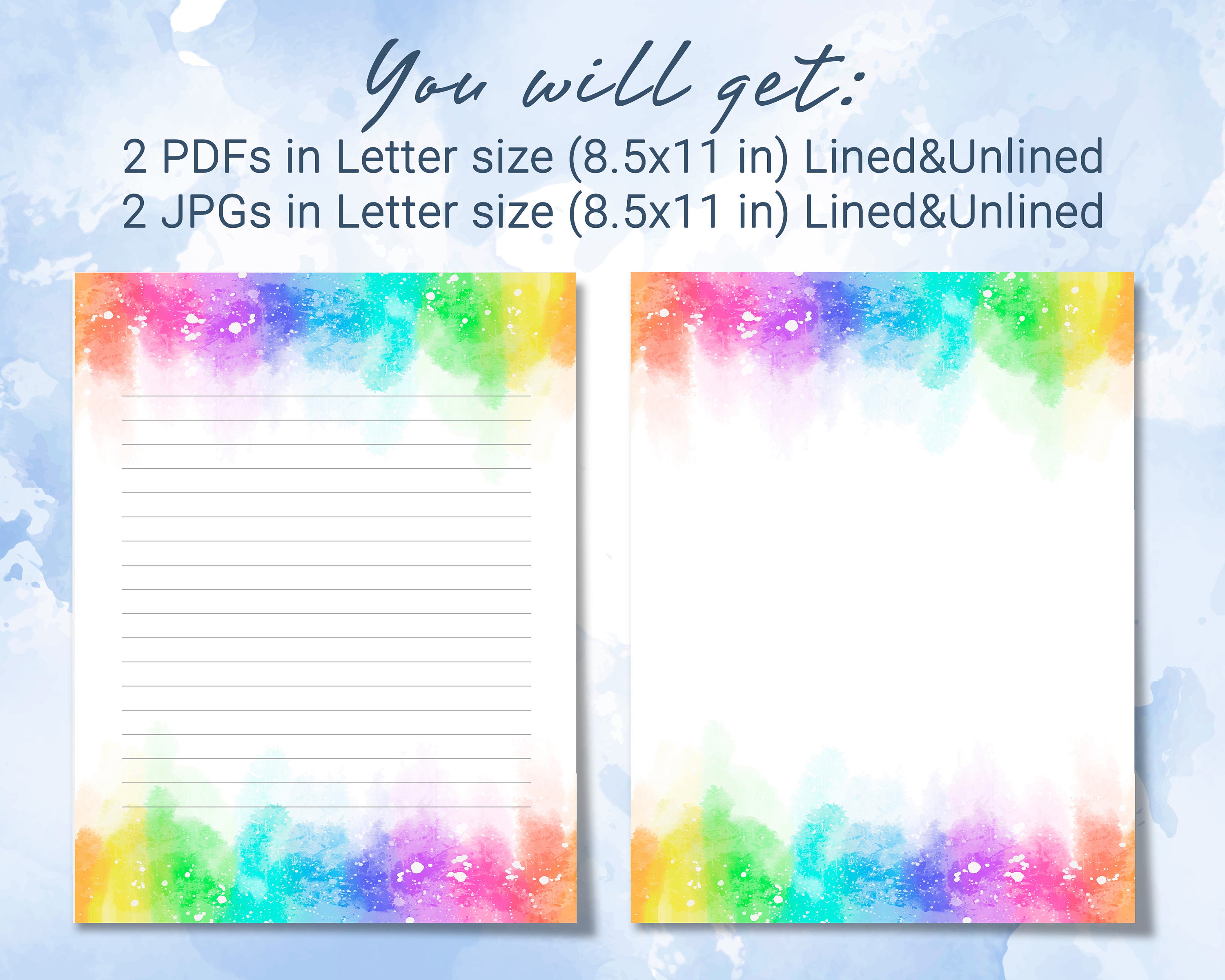 Printable Stationery Lined Paper With Watercolor Rainbow - Etsy