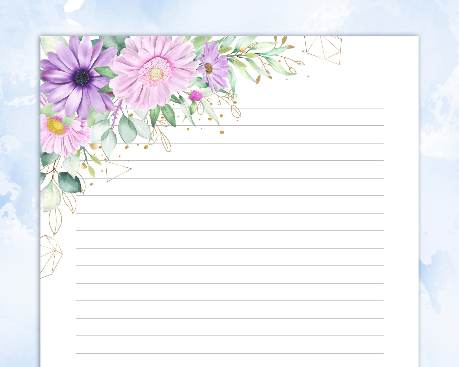 Flowers Printable Stationary, Printable Writing Paper, Botanical Letter ...