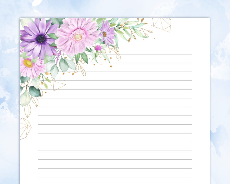 Flowers Printable Stationary, Printable Writing Paper, Botanical Letter ...