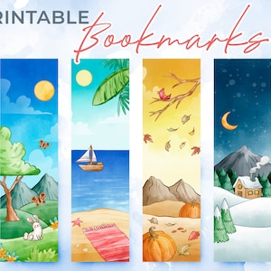 Printable Bookmarks, Bookmarks With Watercolor Four Seasons, Book ...