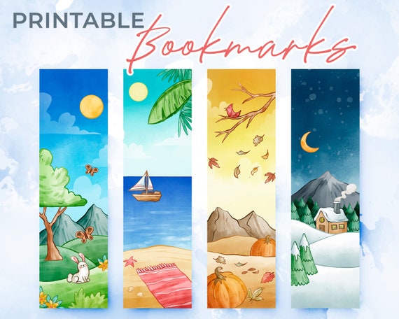 Printable Bookmarks Bookmarks With Watercolor Four Seasons - Etsy