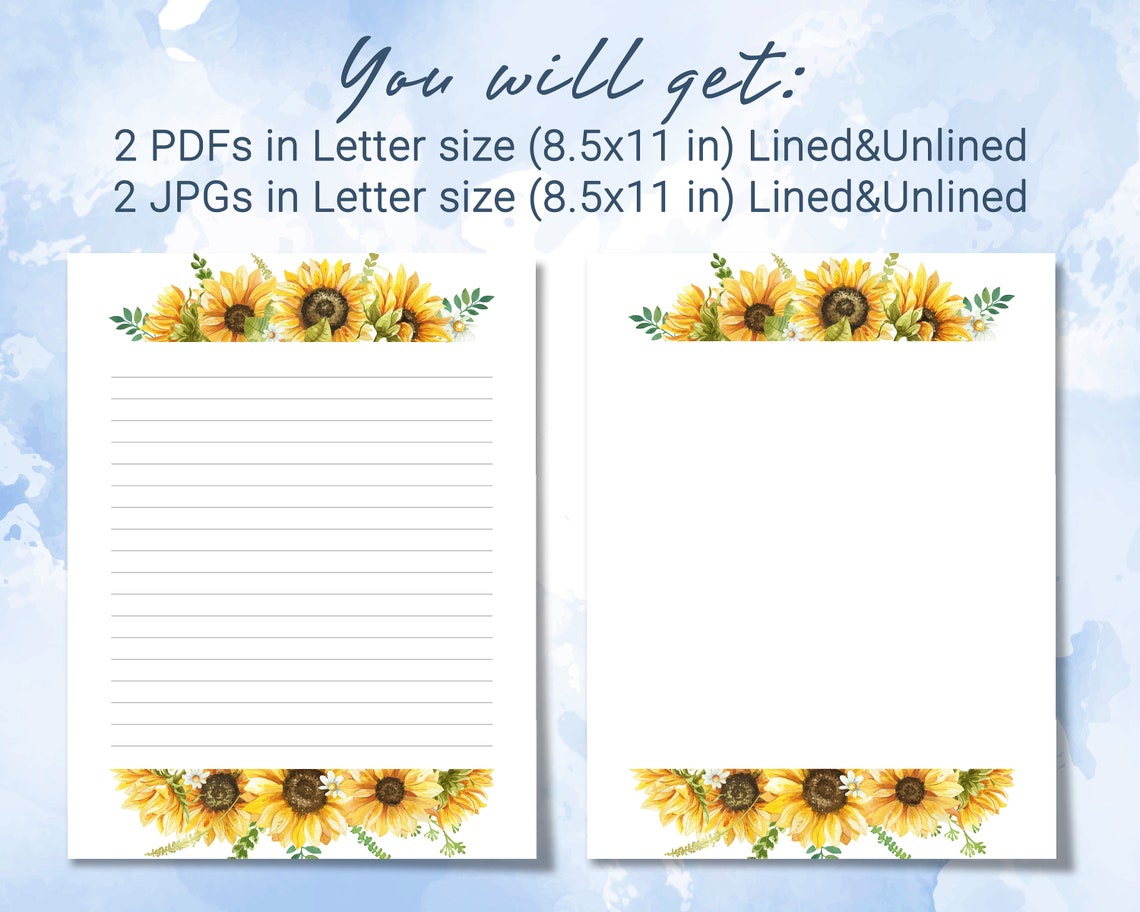 Printable Sunflower Stationery Lined Paper Printable Writing - Etsy