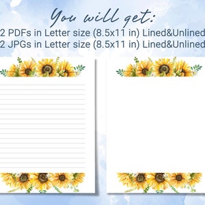 Printable Sunflower Stationery Lined Paper, Printable Writing Paper ...