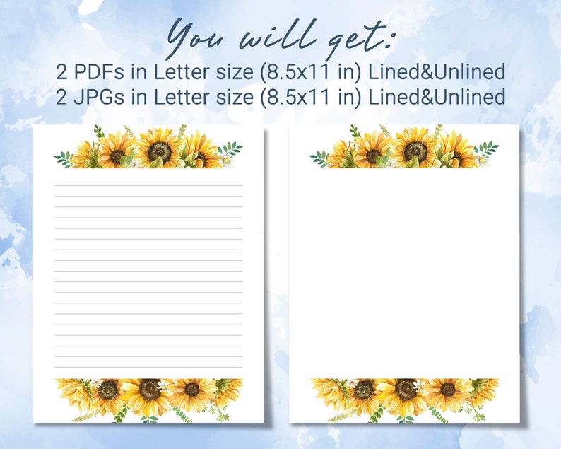 Printable Sunflower Stationery Lined Paper Printable Writing - Etsy