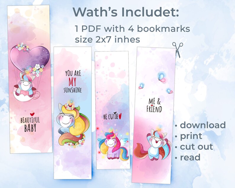 Printable Bookmarks Unicorn Bookmarks Printable Bookmarks - Etsy