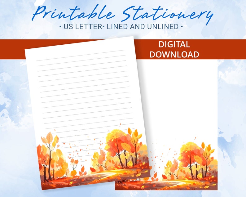 Autumn Printable Stationery, Printable Writing Paper With a Fall ...