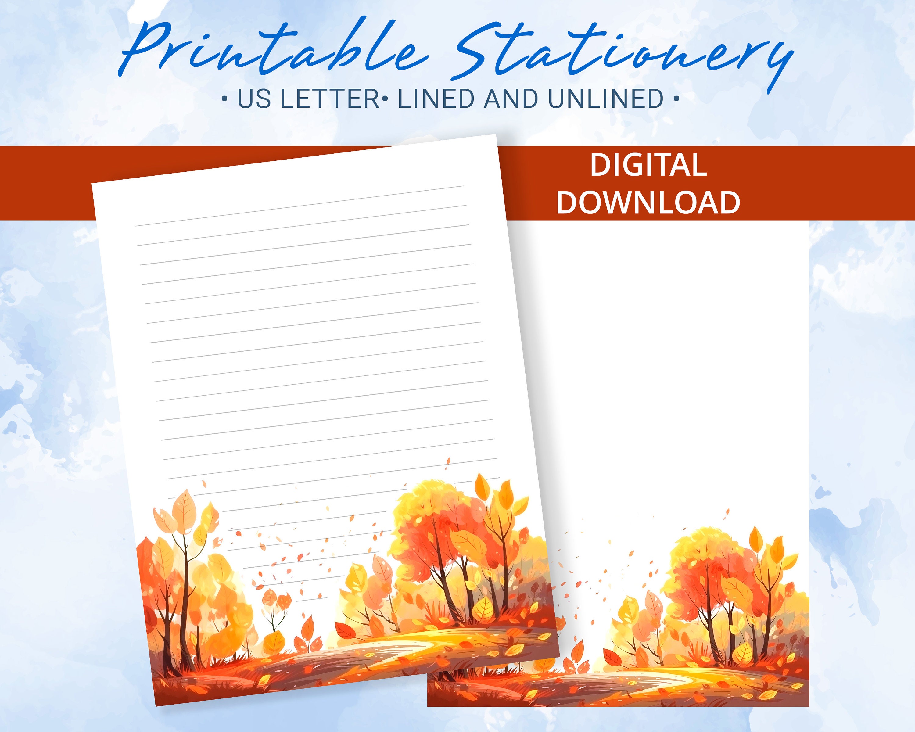 Autumn Printable Stationery, Printable Writing Paper With a Fall ...