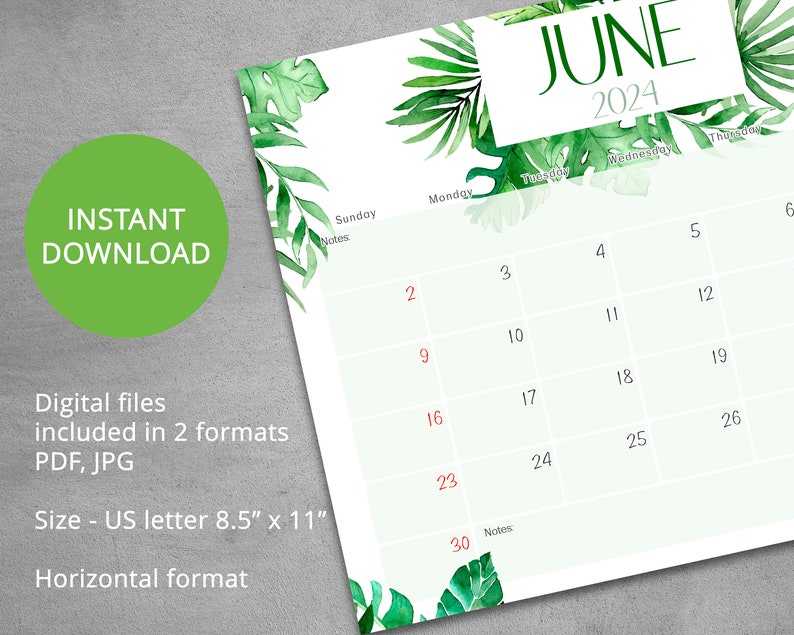 Editable June 2024 Calendar, Floral Printable Fillable Planner, Summer ...