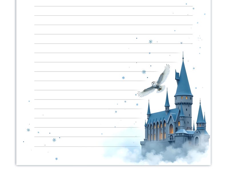 Winter Castle Printable Stationery: Lined Writing Paper With White Owl ...