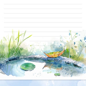 Printable Stationery Paper With Leaf Boat in a Small Pond, Letter ...
