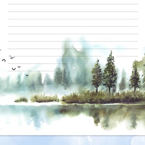 Printable Stationery Lined Paper With Reflection of Beautiful Pine ...