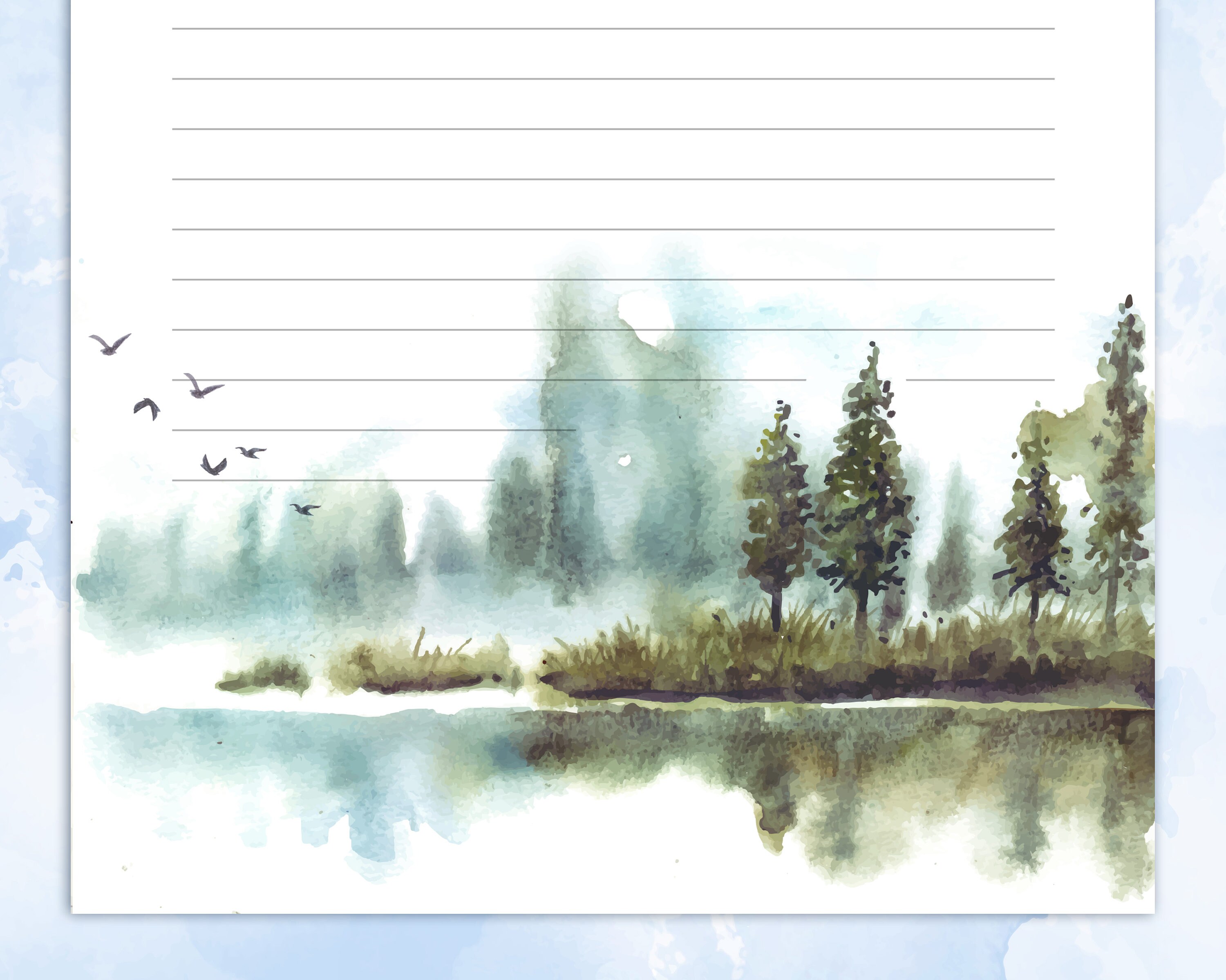 Printable Stationery Lined Paper With Reflection of Beautiful - Etsy