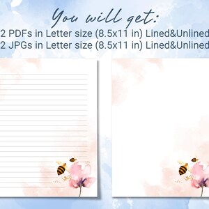 Printable Stationery Lined Paper With Honey Bees and Flower, Printable ...